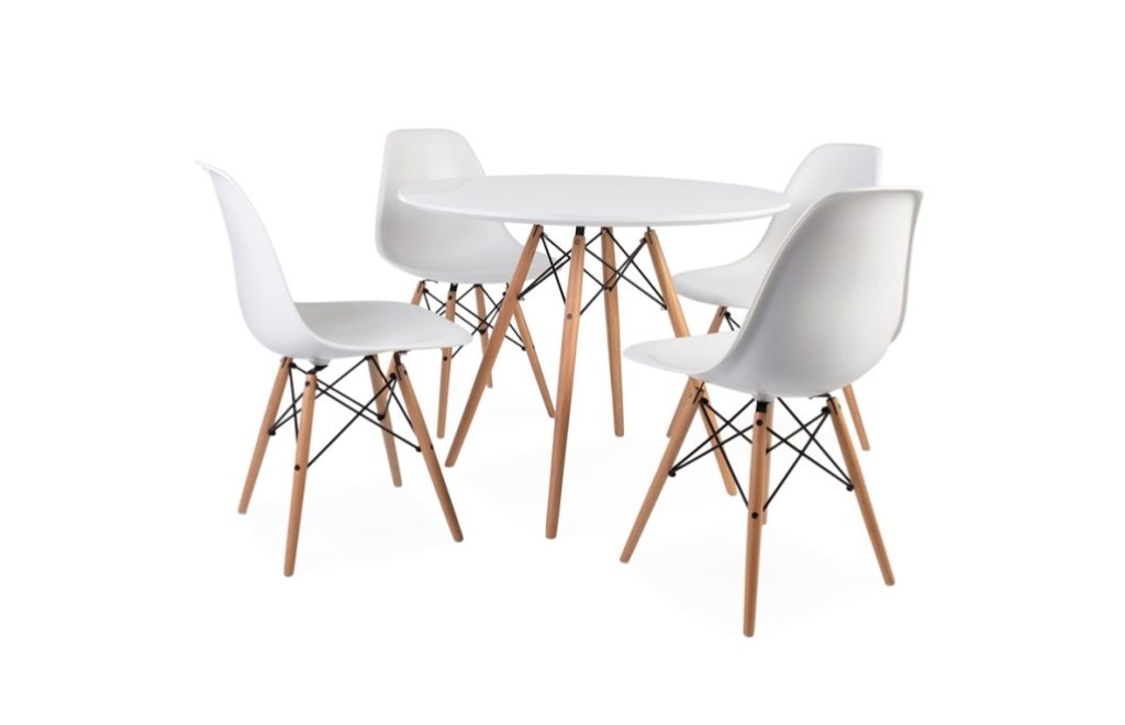 Comedor Mesa Eames Redonda Blanca 80cm + 4 Sillas Eames Blancas – Sillas In